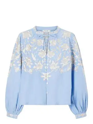 Sea Alina Embroidered Cotton And Linen-blend Blouse - Blue