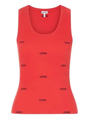 Loewe Logo-embroidered Ribbed Stretch-cotton Jersey Tank - Red