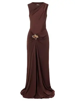 Rebecca Vallance Hazine Open-back Ruched Embellished Jersey Gown - Brown