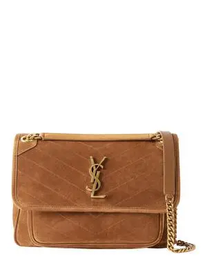 Saint Laurent SAINT LAURENT Niki Suede Shoulder Bag Brown