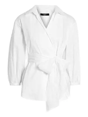 Max Mara Cotton And Silk-blend Poplin Wrap Blouse - White