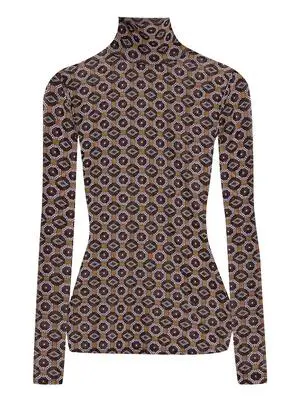 Dries Van Noten Printed Stretchmesh Turtleneck Top - Brown