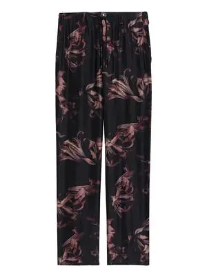 Dries Van Noten Floral Print Silk Drawstring Pants - Black