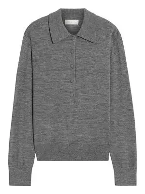 Dries Van Noten Merino Wool Polo Sweater - Gray