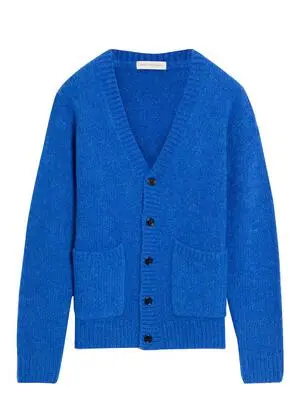 Dries Van Noten Alpaca-Blend Cardigan With Ribbed Trims And Patch Pockets Bright Blue