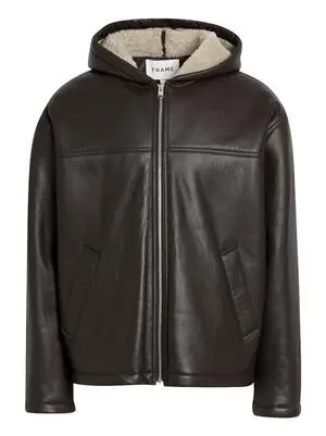 FRAME Shearling Lined Leather Hooded Jacket - Dark Brown