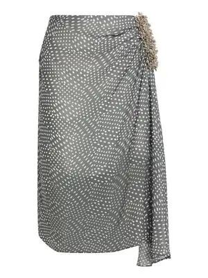 Dries Van Noten Beaded Embellished Ruched Printed Crepe Midi Skirt - Gray