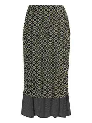 Dries Van Noten Layered Printed Stretch-mesh Midi Skirt - Leaf Green