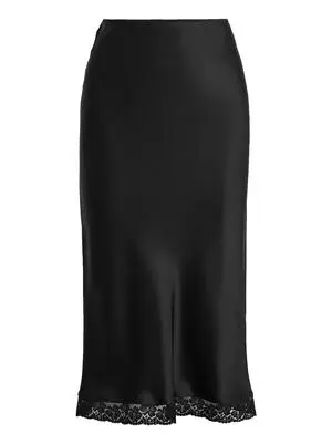 Victoria Beckham Lace Trimmed Satin Midi Skirt - Black
