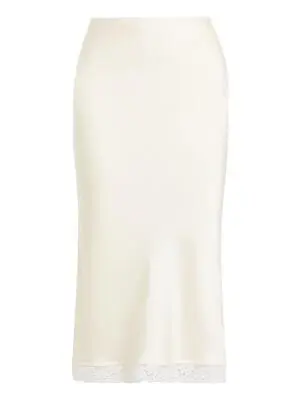 Victoria Beckham Lace Trimmed Satin Midi Skirt - Ivory
