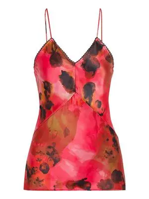 Victoria Beckham Floral Print Silk-satin Camisole With Lace Trims - Fuchsia