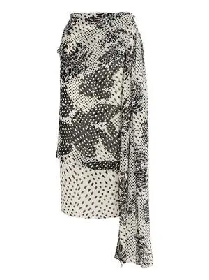 Dries Van Noten Wrap Effect Printed Silk Blend Chiffon Midi Skirt - Light Gray