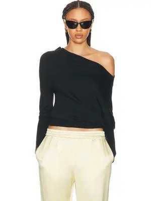 TOM FORD Wool Silk Off The Shoulder Top - Black