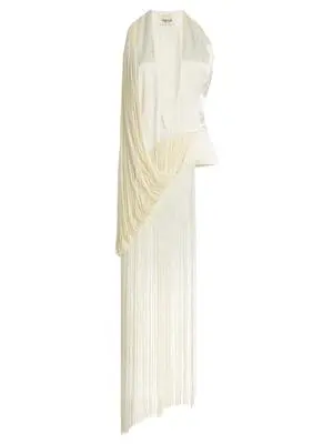 DEME Exclusive Storkie Fringed Silk Midi Top - White