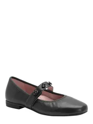 ALEGRIA Alegria By PG Lite Audree Mary Jane Flat With Floral Hardware Black