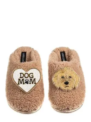 LAINES LONDON Teddy Slippers With Dog Mum And Golden Cockapoo Brooches - Brown