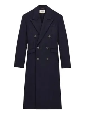 Saint Laurent Long Double-faced Wool Felt Coat - Marine