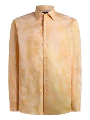 Etro Cotton Jacquard Shirt With Parrot And Palm Tree Motif - Orange