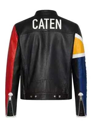 Dsquared2 Caten Leather Biker Jacket With Star Patch - Black
