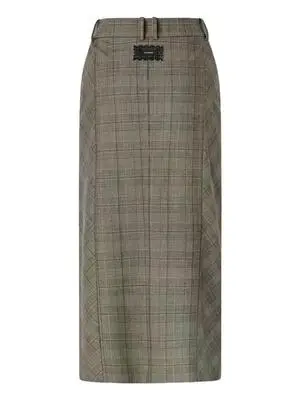 Pinko Prince Of Wales Check Midi Skirt With Front Slit - Neutrals