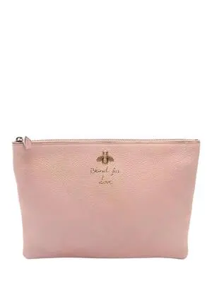 Gucci Grained Leather Animalier Business Bag Clutch - Pink
