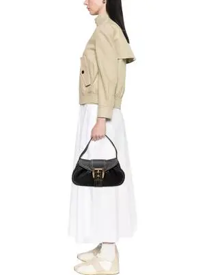 Celine Grained Leather Buckle Shoulder Bag - Black