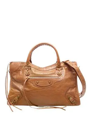 Balenciaga Lambskin Motocross Classic City Satchel - Brown