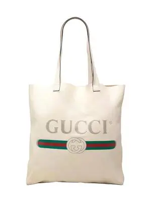 Gucci Calfskin Logo Tote Bag - Brown