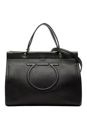 FERRAGAMO Grained Calfskin Meera Tote Satchel - Black