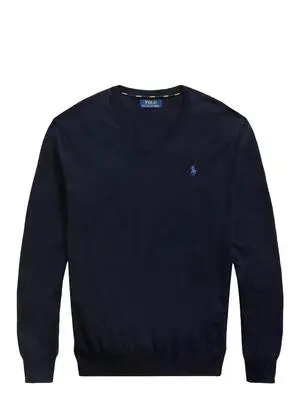 Polo Ralph Lauren Embroidered Logo V-neck Sweater - Blue