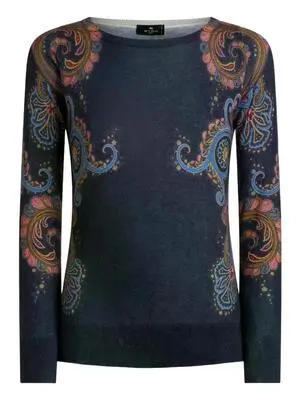 Etro Silk And Cashmere Sweater With Placed Paisley Print - Blue
