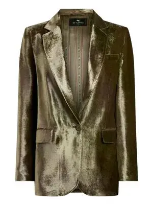 Etro Velvet Jacket With Pegaso Logo Buttons - Green