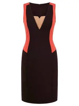 COTE Colorblocked V-neck Sleeveless Sheath Dress - Brown