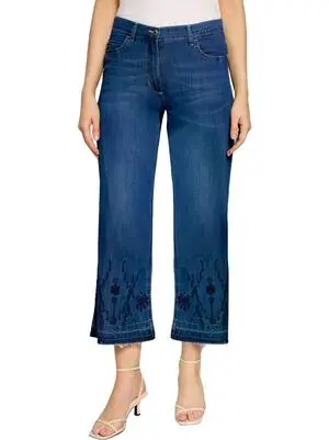 BETTY BARCLAY Cropped Jeans With Floral Embroidery - Blue