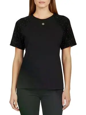 Maje Tweed Raglan-sleeve T-shirt - Black