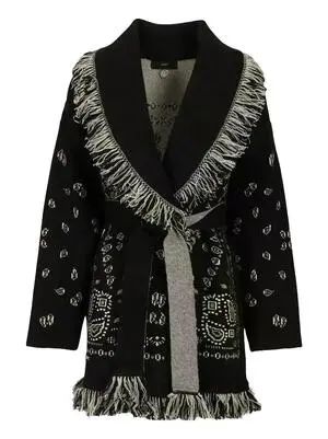 Alanui Bandana Jacquard Fringed Cardigan - Black