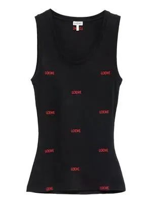 Loewe Logo-embroidered Ribbed-knit Tank Top - Black