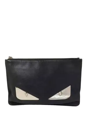 Fendi Bag Bugs Leather Clutch - Black