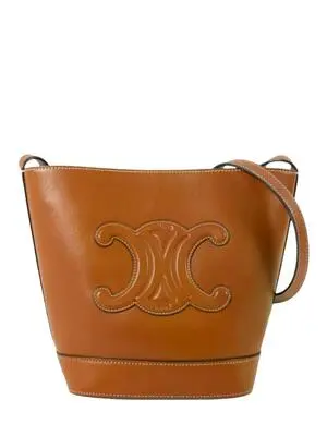 Celine Triomphe Leather Bucket Bag - Brown