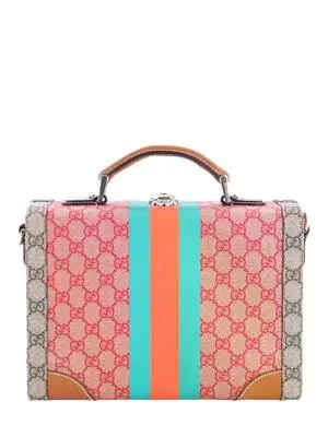 Gucci Savoy Top Handle Beauty Case Gg Coated Canvas With Leather Satchel - Brown