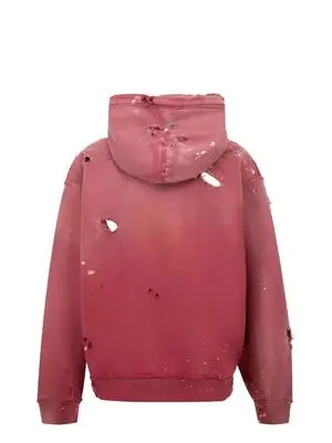 SATOSHI NAKAMOTO Distressed Logo Print Hoodie - Red