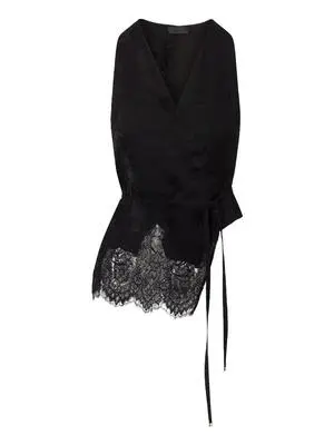 Liu Jo Jacquard Wrap Top With Lace Details - Black