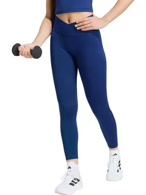 Adidas Cross-over Waist Logo-print Leggings - Blue