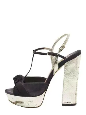 Miu Miu Leather Platform Sandals - Blue