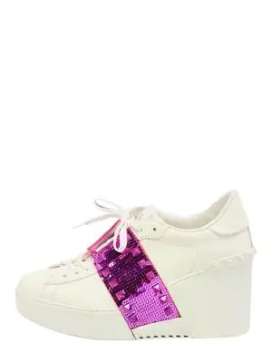 Valentino Garavani Rockstud Leather Sneakers With Sequin Embellishments - White