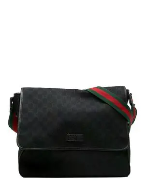 Gucci Gg Canvas Web Flap Messenger Bag - Black