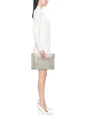 Balenciaga Goatskin Metallic Edge Clutch Bag - Grey