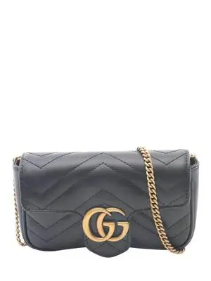 Gucci Mini Gg Marmont Matelasse Calfskin Flap Crossbody Bag - Black