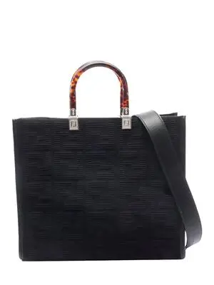 Fendi Zucca Sunshine Shopper Canvas Tote Satchel - Black