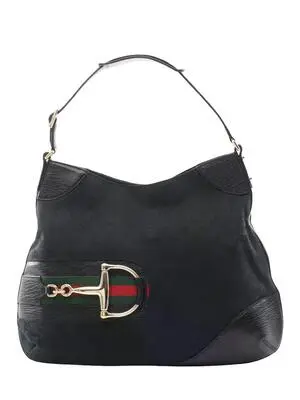 Gucci Gg Canvas Horsebit Web Shoulder Bag - Black